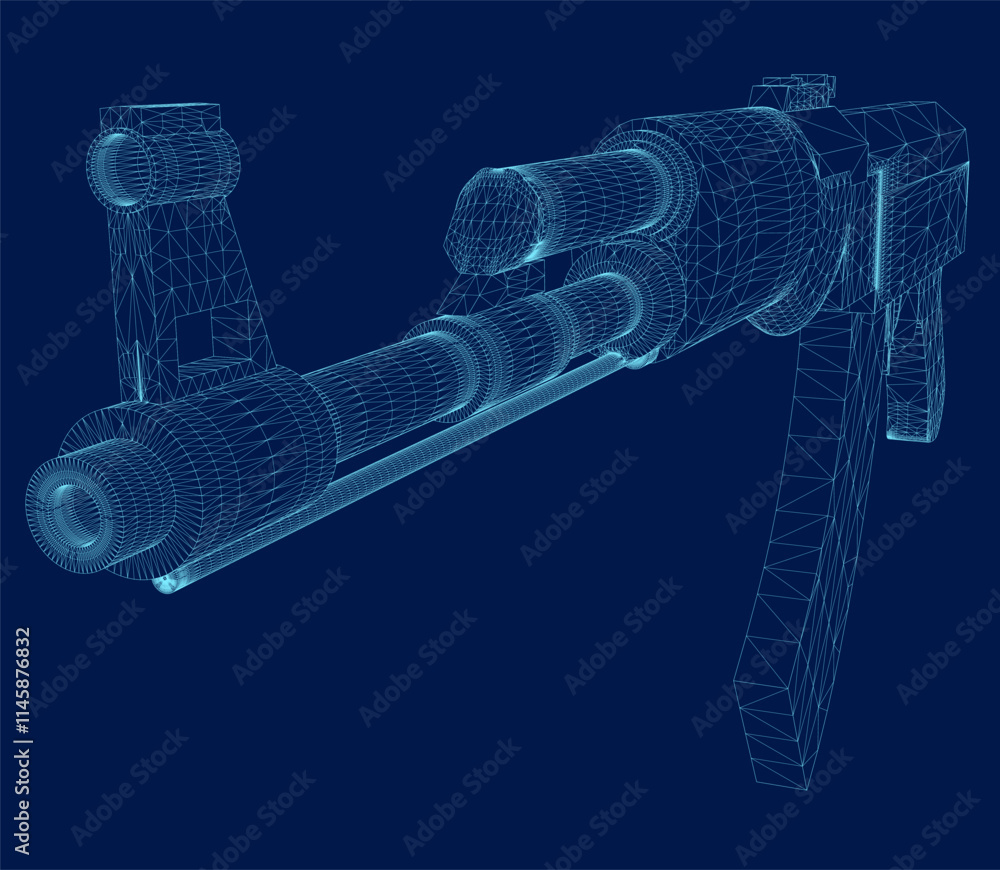 assault rifl wireframe. weapon and army symbol. isolated vector image ...