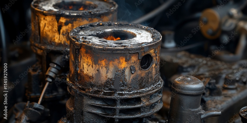 Burned piston in a motorcycle engine indicates significant damage, as ...