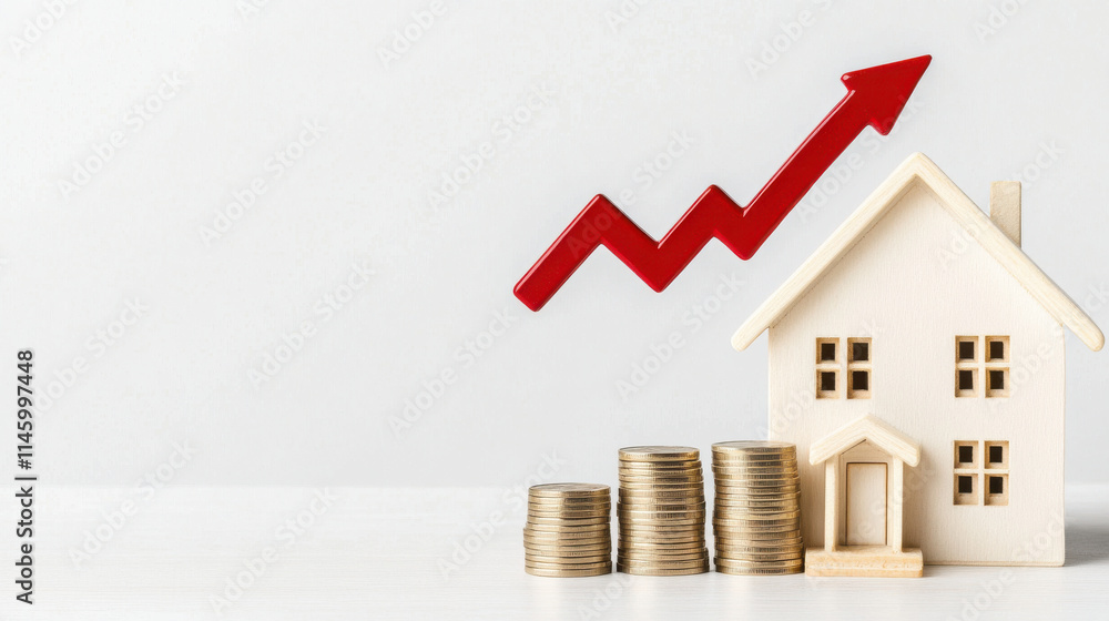 Home Value Growth: A miniature white house model sits atop a stack of ...