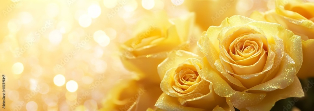 yellow roses flower soft romance background with beautiful glitter and ...