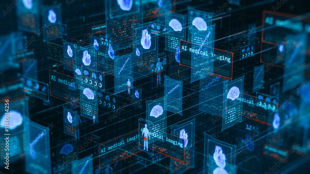 Futuristic fictional interface for ai driven healthcare, remote patient monitoring, online ...