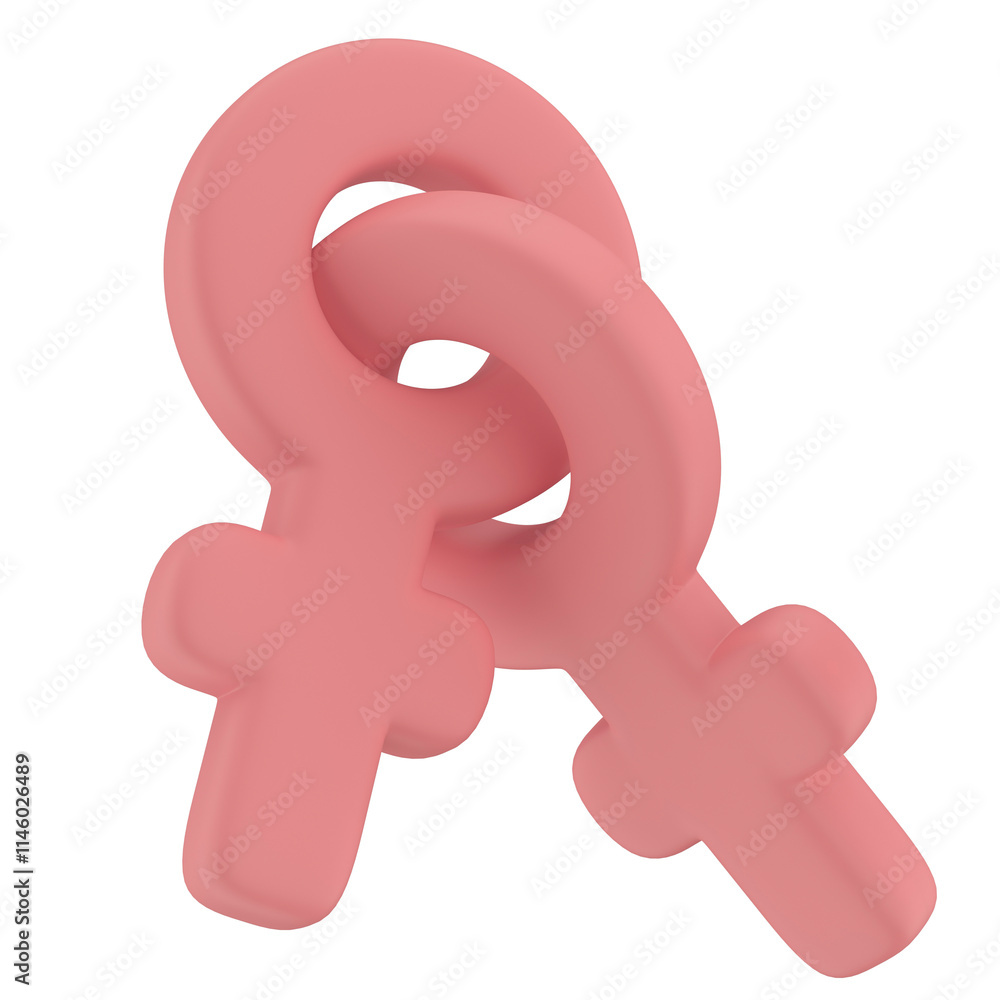3d rendering. Two female gender symbols linked together, pink venus ...