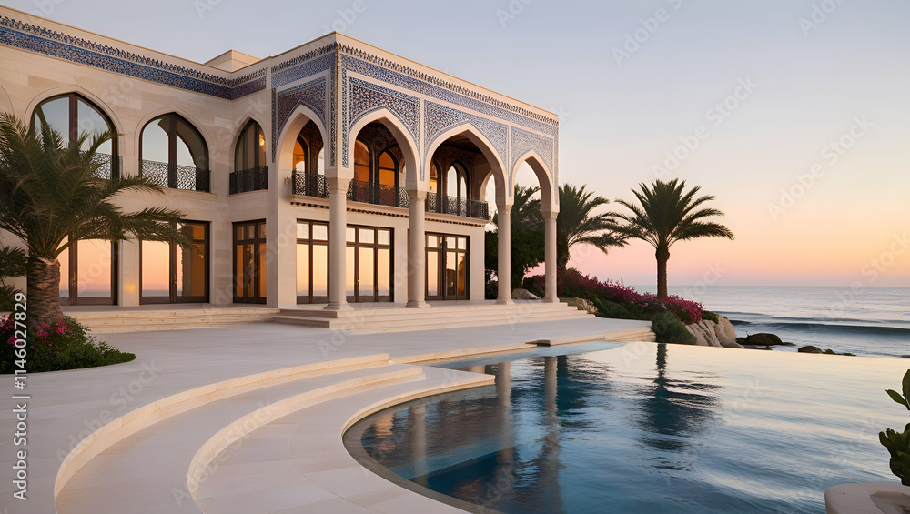Exterior of Arabian style house beach landscape, A Glimpse into Luxury ...