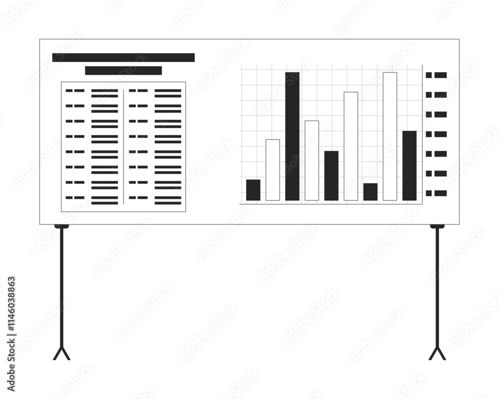 Presentation board with bar chart black and white 2D line object ...