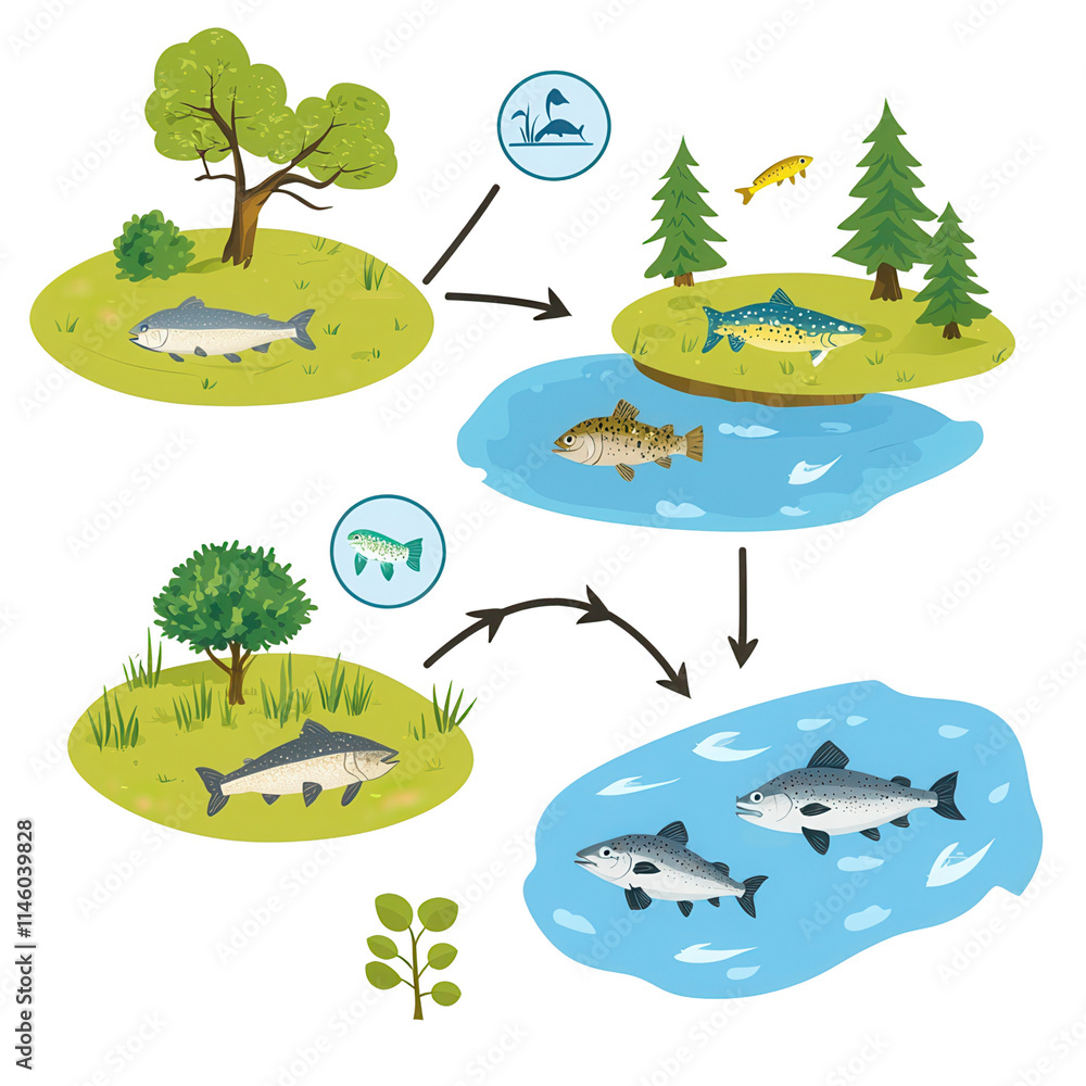 Fish lifecycle diagram with transparent background educational ...