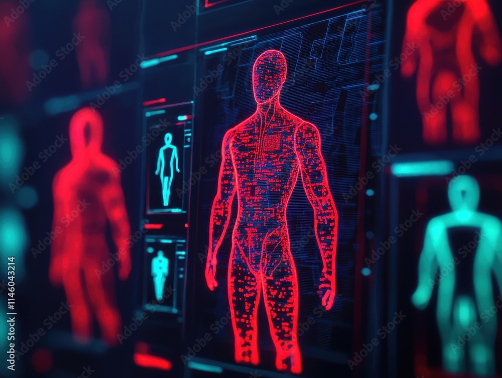 health info records management concept. Analyzing human anatomy data ...