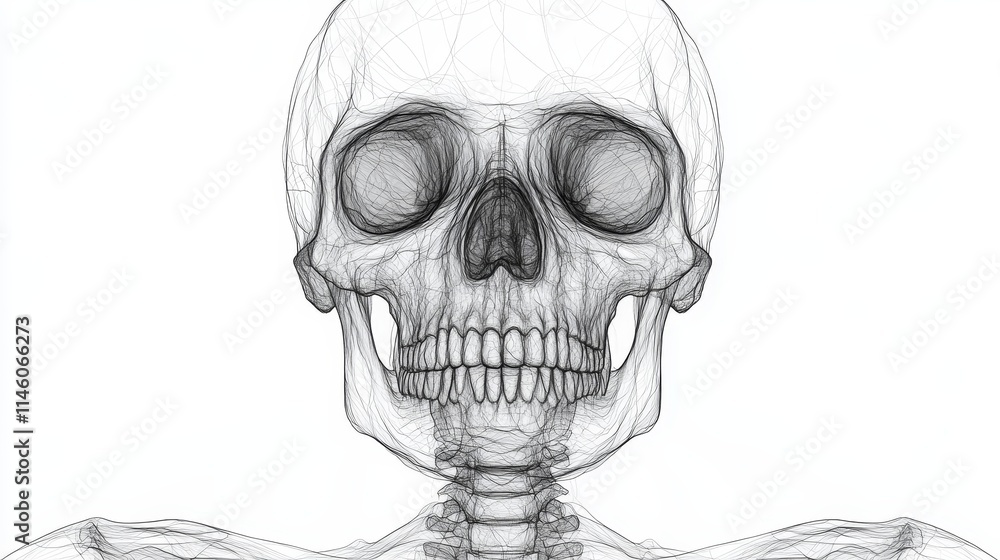 Human Skull Line Art, Anatomy Drawing, Illustration with Black Outlines ...