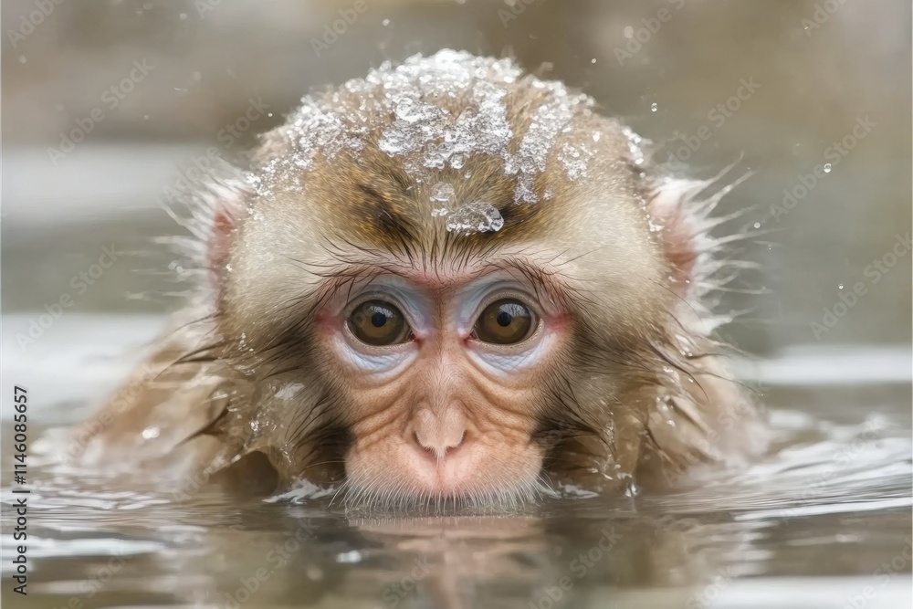 Japan, Yamanouchi, Jigokudani Monkey Park, red-faced macaque with young ...
