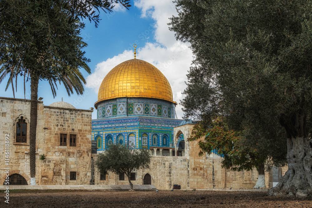 Dome of the Rock is a Muslim shrine built over the foundations of the ...