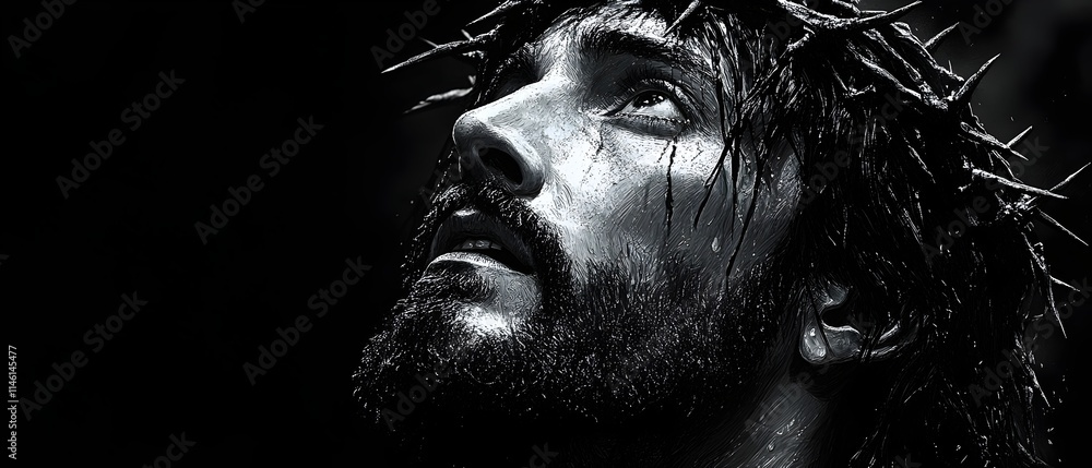 Ilustración de Stock jesus christ in crown of thorns portrait in black ...