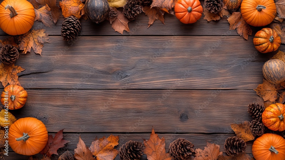 Autumn seasonal bottom border banner with pumpkins, fall leaves ...