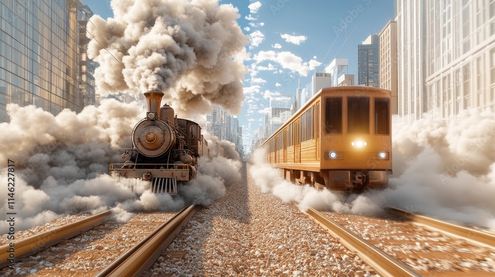 Evolution of Transportation Technology - Contrasting Old Rusty Steam ...