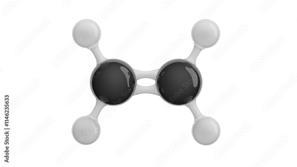 Molecule of Ethylene. Molecular formula: C2H4. Chemical model: Ball and ...