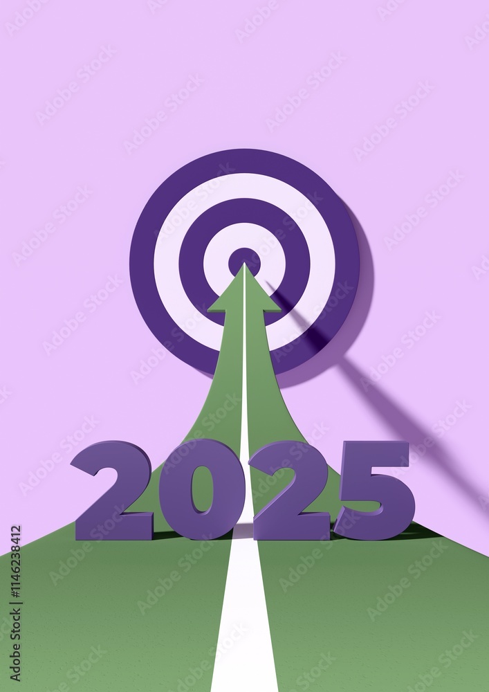 Green arrow in the form of a road with calendar number 2025 pointing ...