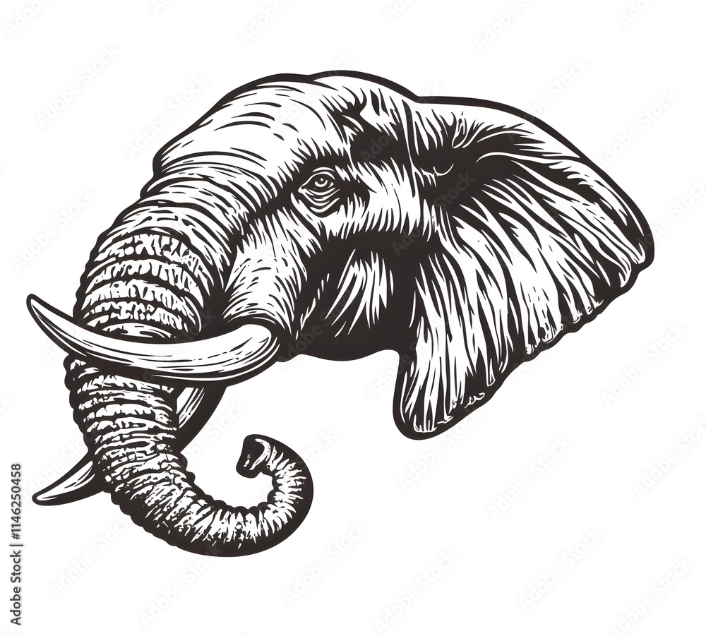 Throwable elephant head, vector line art on white background, high ...