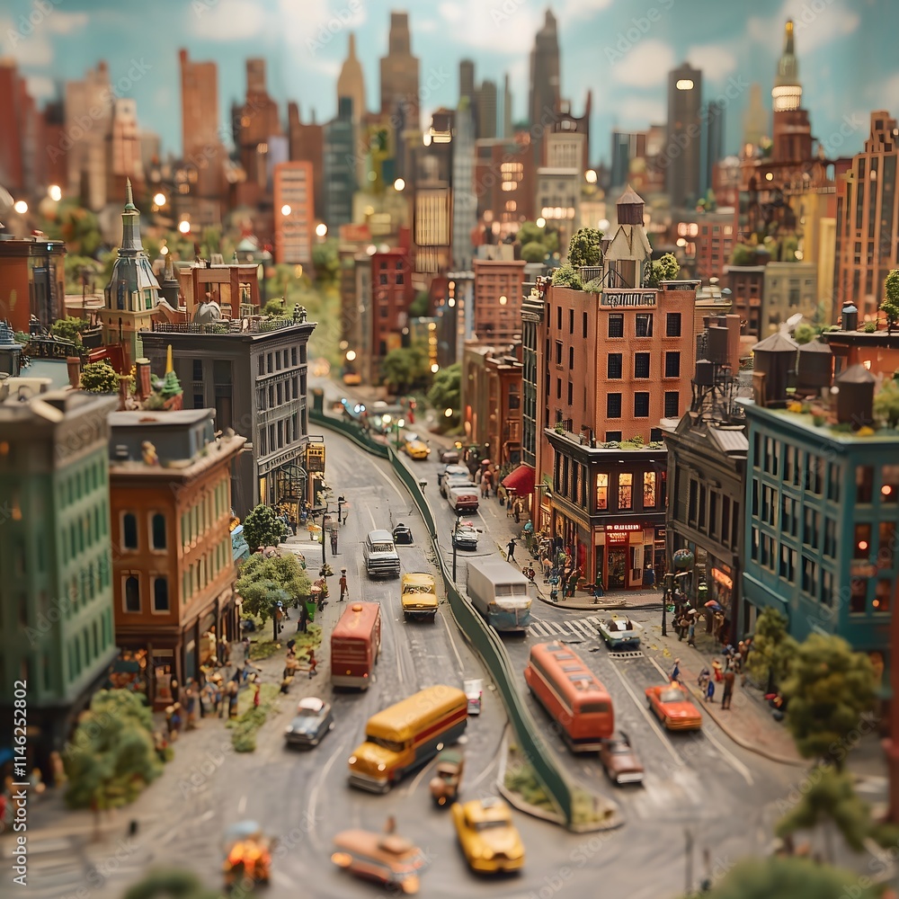 Ilustración de Stock Miniature model of a modern city with roads and ...