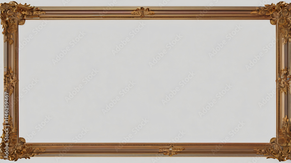 Rectangle vintage gold frame for web presentation, horizontal border in ...
