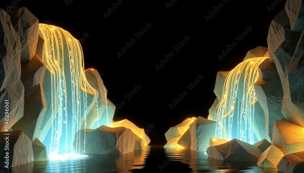 4K HD Wallpapers Transparent Waterfall Cascading Over Glowing, Angular ...