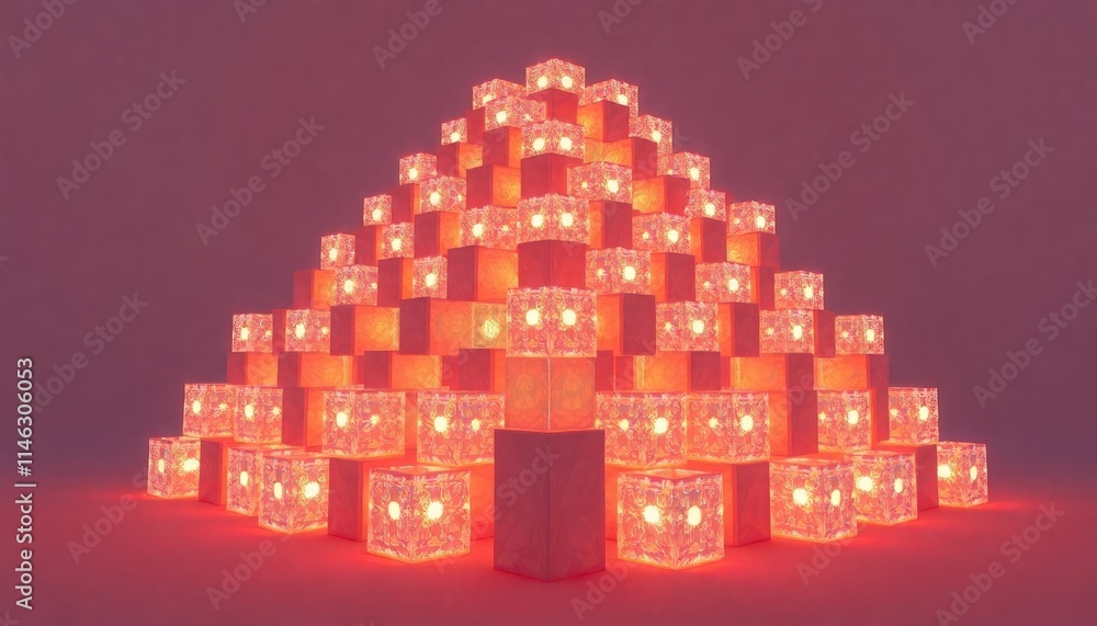 4K HD Wallpapers Geometric Pyramid Composed Of Glowing Cubes, Suspended ...