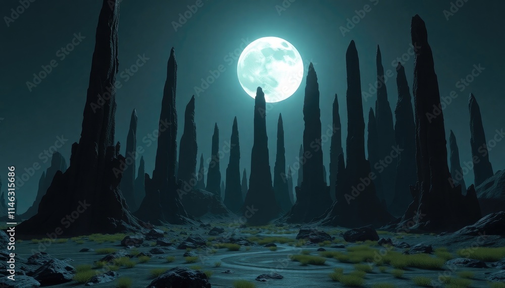 4K HD Wallpapers An Alien Landscape With Towering Black Spires And A ...