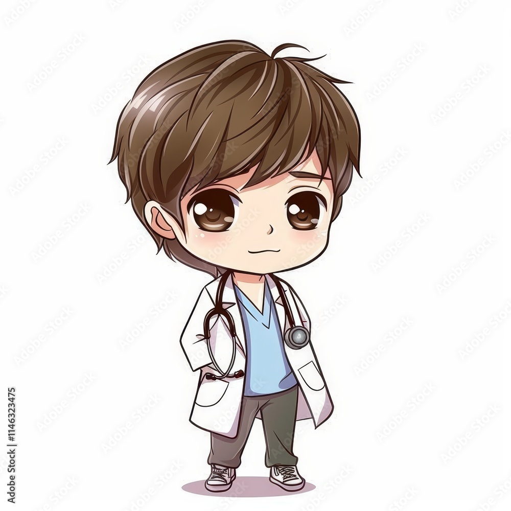Cute cartoon illustration of a male doctor with a stethoscope. Stock ...