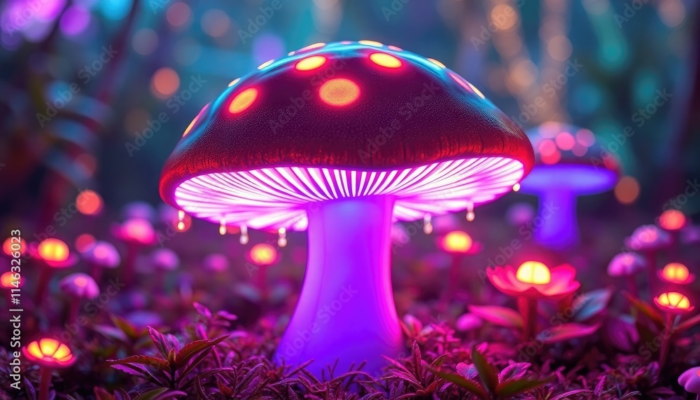 4K HD Wallpapers Glowing Mushroom With Neon Radiating Spores, Growing ...