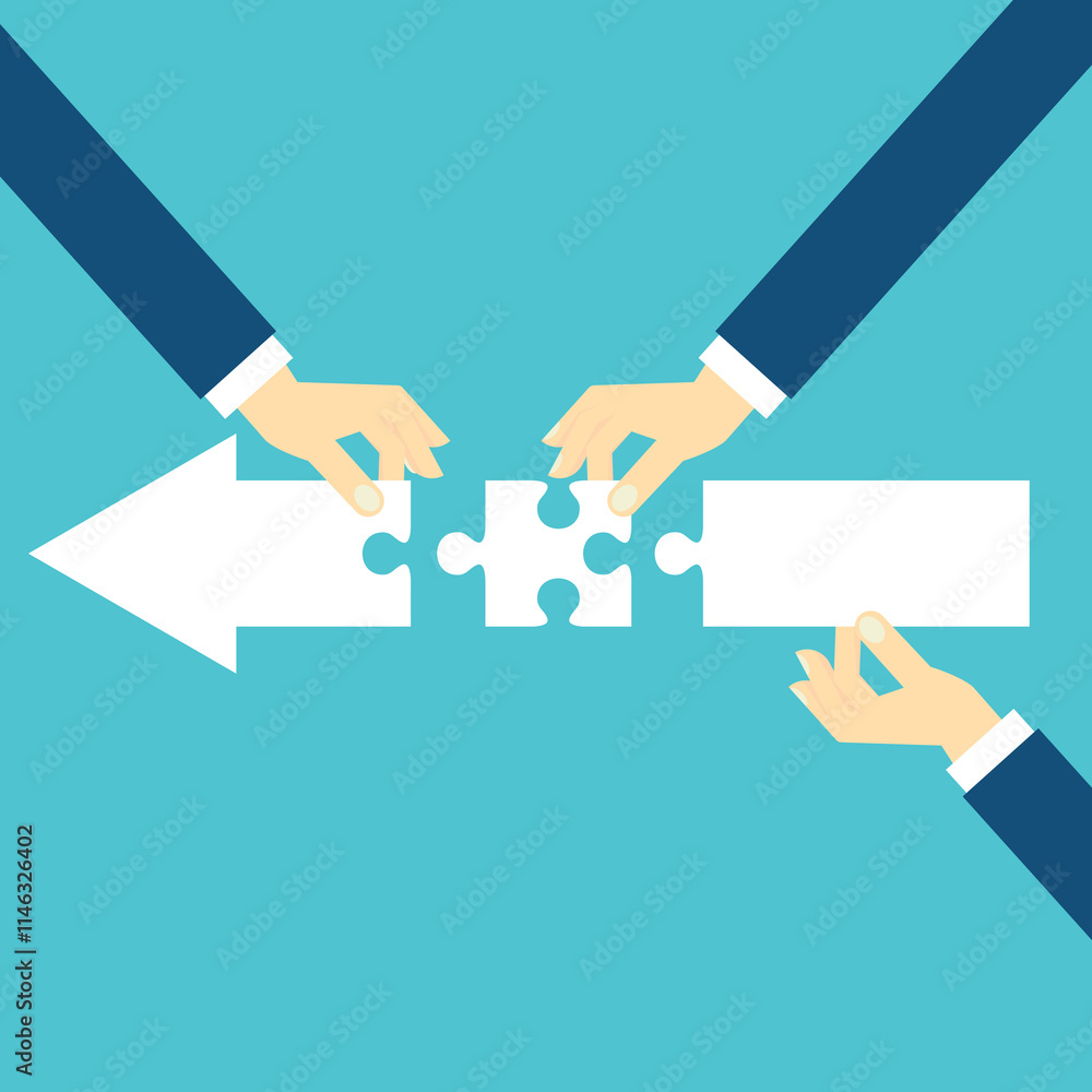 Teamwork working together to success, cooperation or team building collaborate to solve problem ...