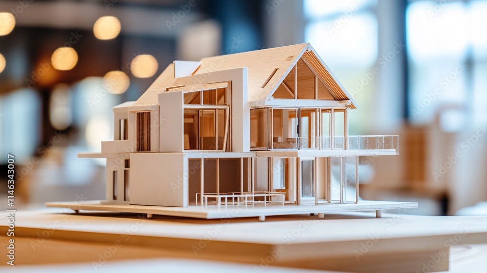 Architectural model of a modern sustainable house showing interior ...