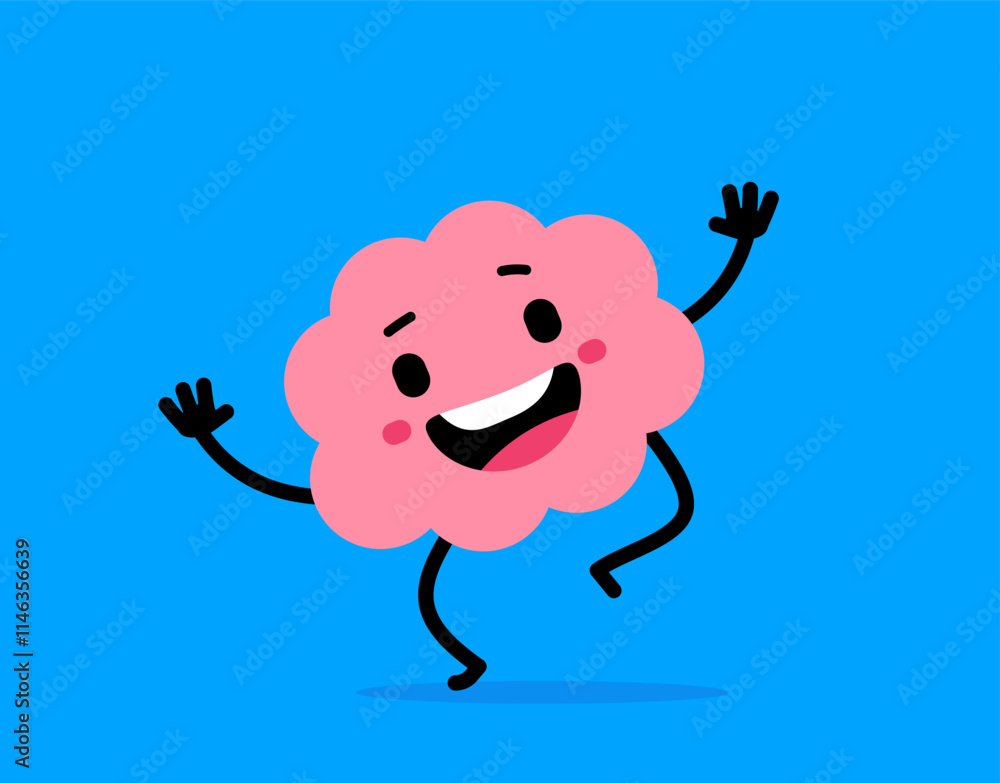 Vector cartoon illustration of cute happy brain character with open ...