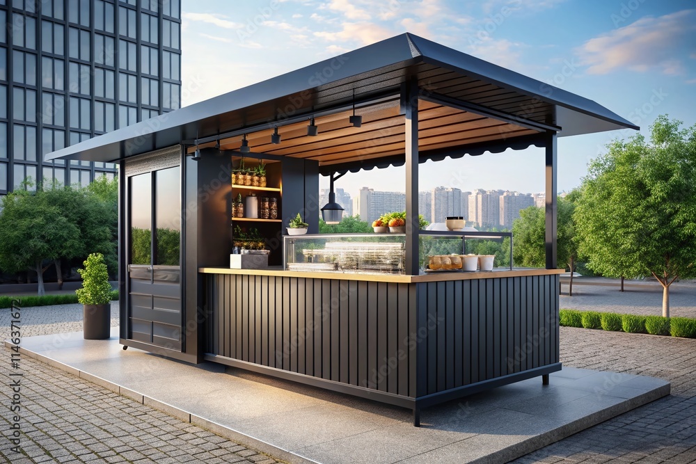 3D Render: Black Food Kiosk Booth Market Cart - Coffee Stall Mockup ...