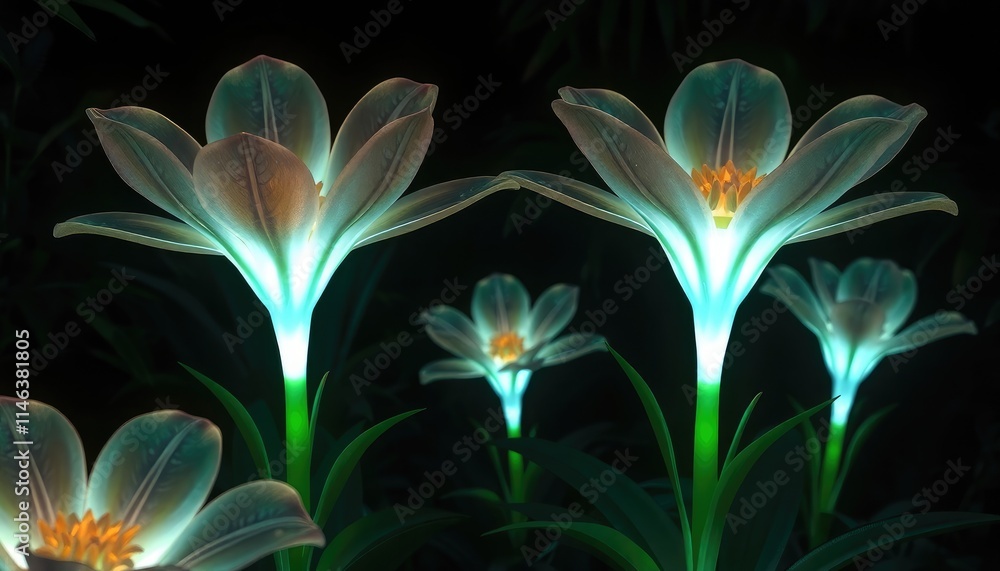 4K HD Wallpapers Glowing Bioluminescent Flowers Blooming In A Dark ...