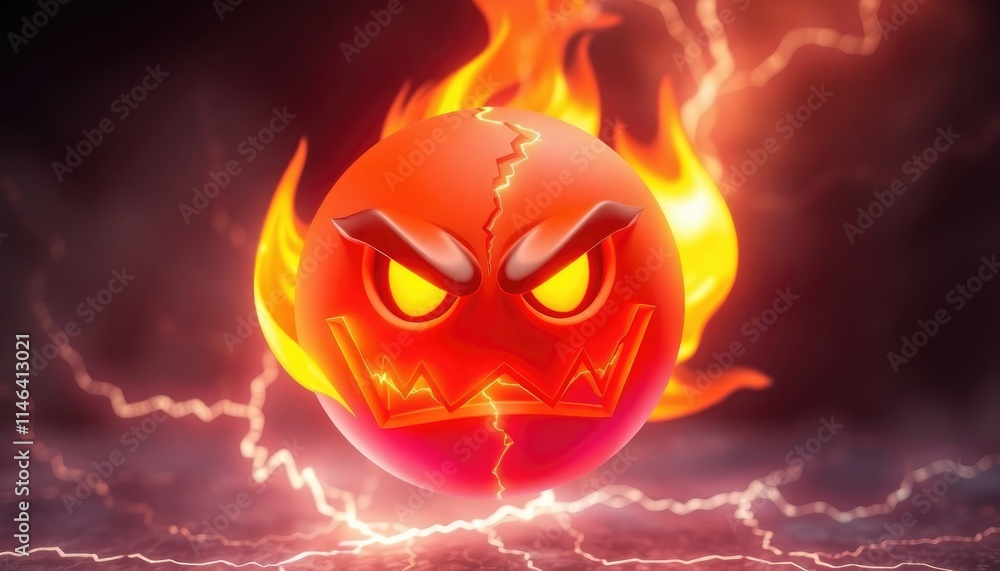 4K HD Wallpapers Angry Emoji With Fiery Lines And Glowing Cracks Across ...