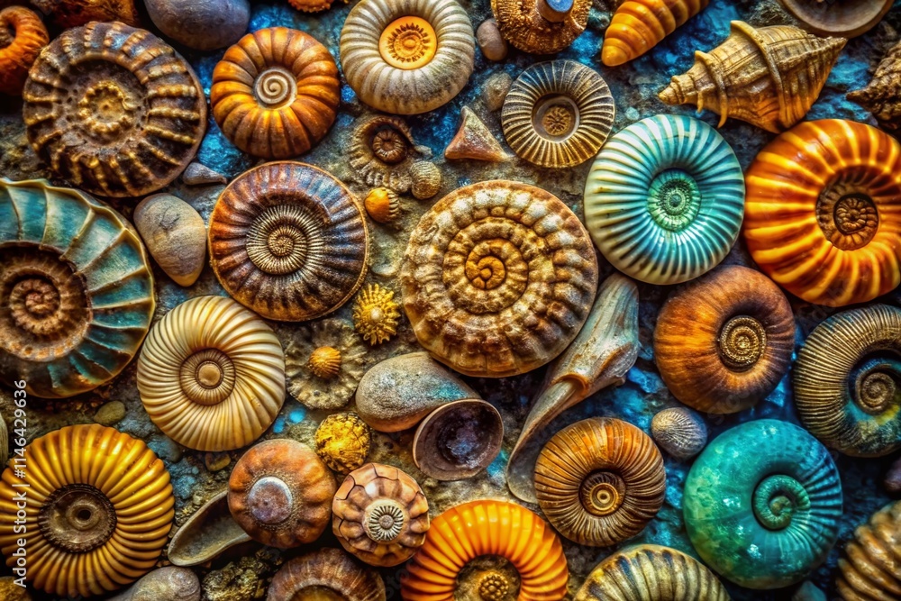 Ancient Ocean Floor: Close-Up of Ammonoidea Fossils - Prehistoric ...