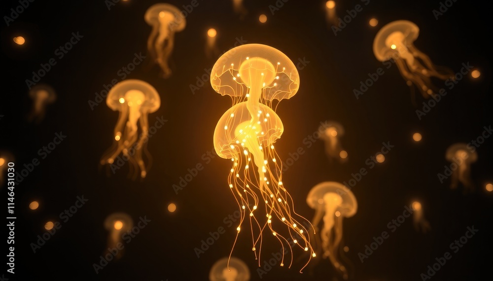 4K HD Wallpapers Luminous Digital Jellyfish Floating Through A Dark ...