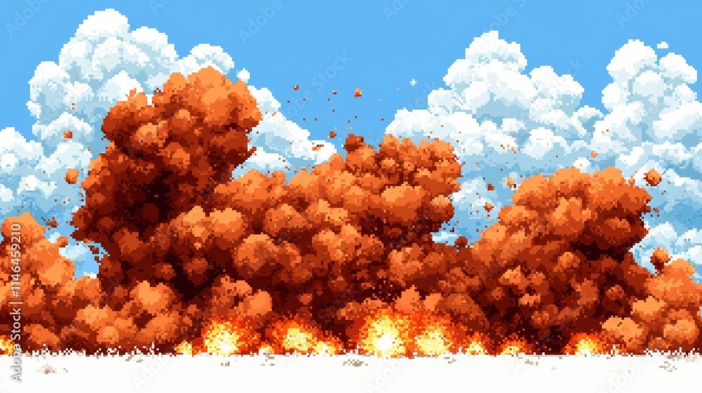 retro game pixel art 8 bit bangs and explosions. Atomic boom. Alpha ...