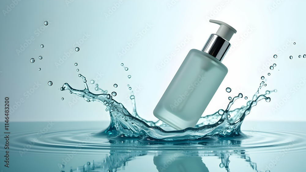 Refreshing Aqua Splash: A sleek bottle gracefully lands in pristine ...
