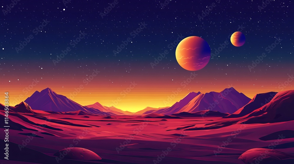 Cinematic Sci-Fi Planet: Realistic Vector Illustration of Distant Moons ...