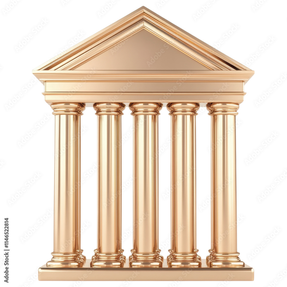 A classical structure featuring five ornate columns and a triangular pediment, symbolizing ...