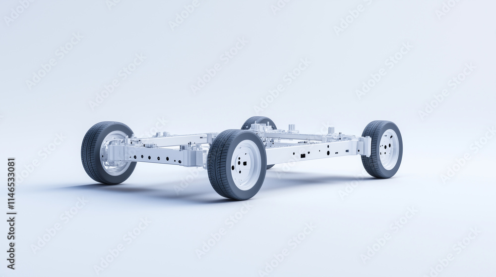 Automated robotic systems efficiently assembling vehicle chassis on a futuristic production line ...