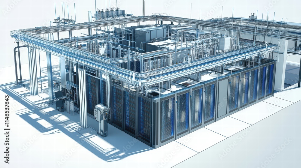 advanced industrial data center facility rendering Stock Illustration ...