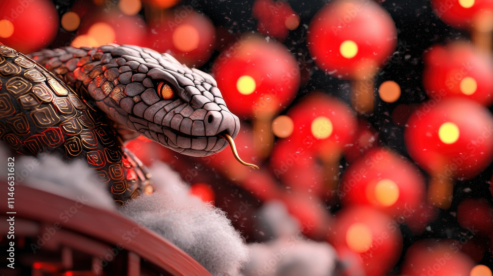 2025 snake chinese happy new year and snow concept. Elegant serpent ...