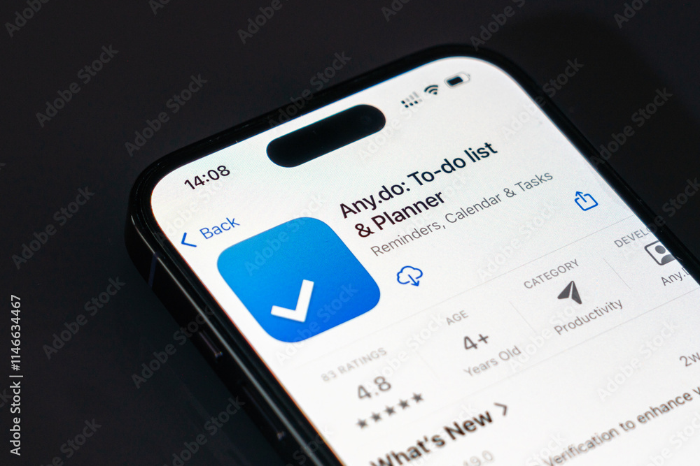 New York, USA - December 20, 2024: Any.do app displayed on smartphone ...