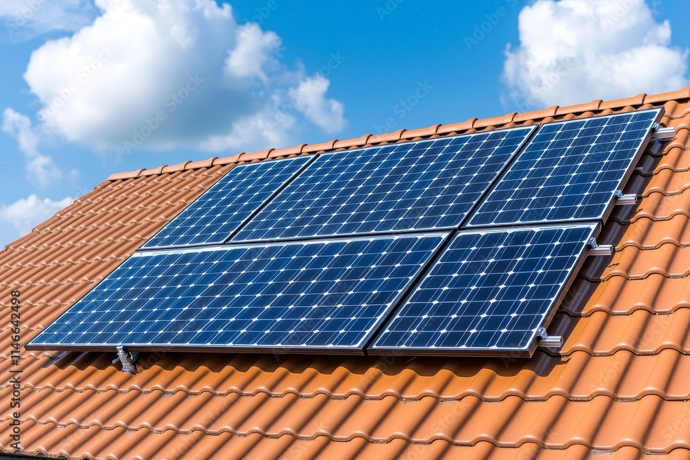 The green energy concept features solar cell panels on rooftops ...