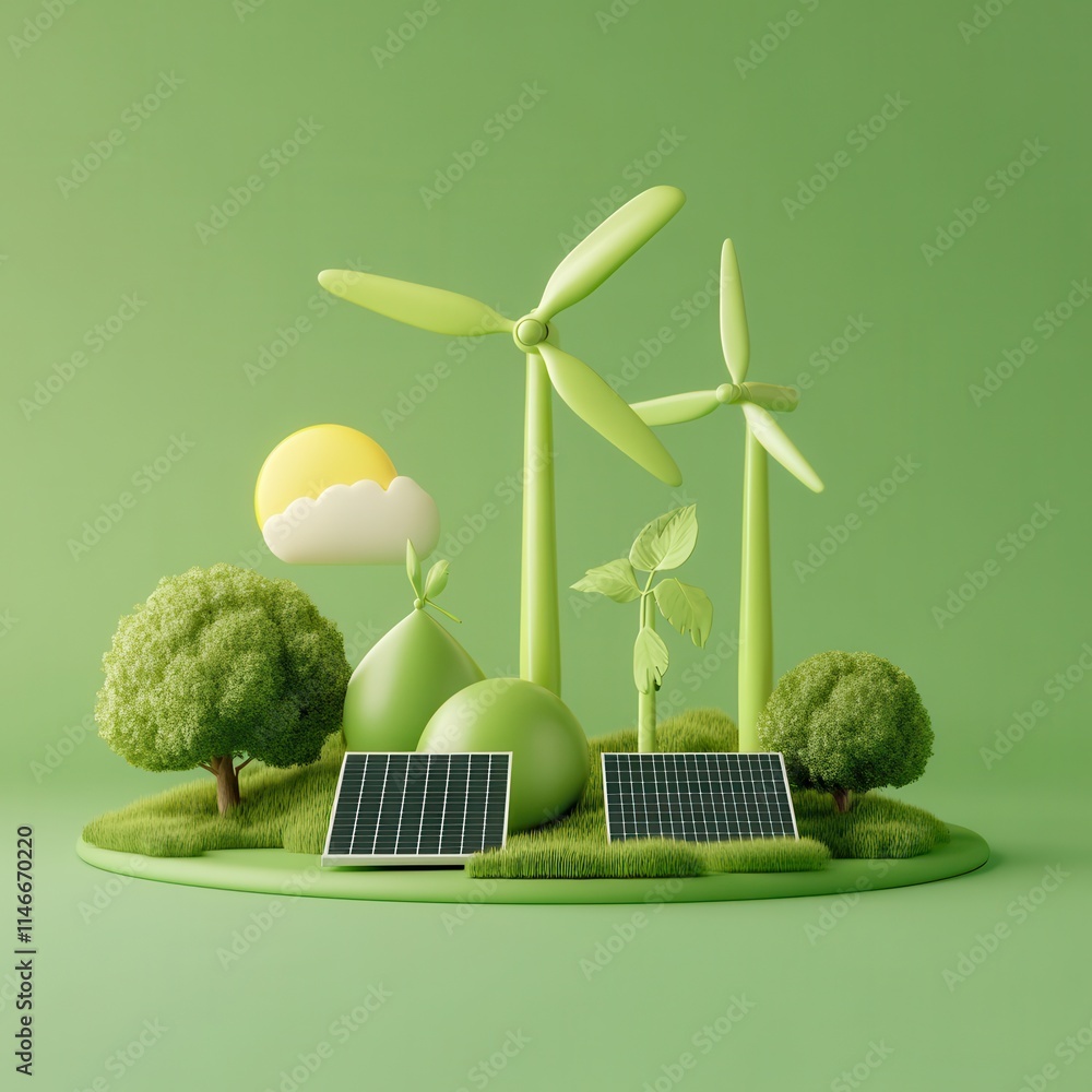 Carbon neutral sustainability and reduction. Green landscape featuring ...