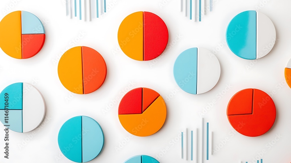 Colorful pie charts arranged on a white background, showcasing various ...