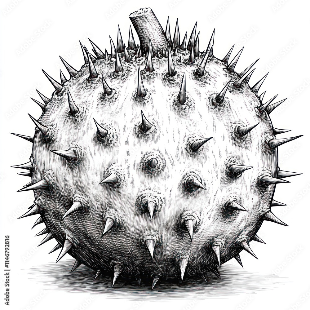 Detailed pencil sketch of a spiky chestnut burr. (1) Stock Illustration ...