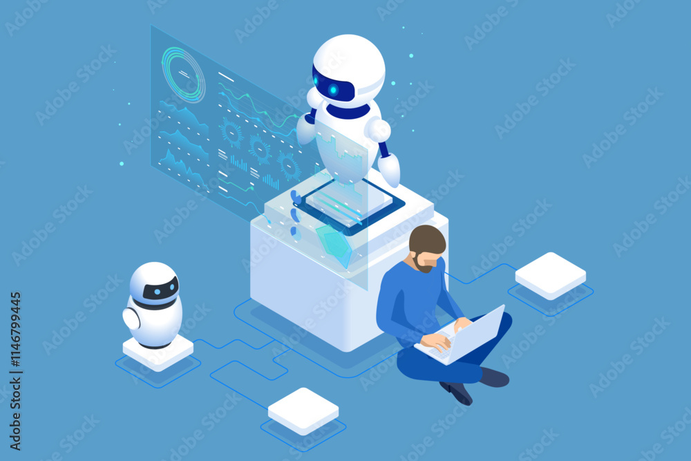 Isometric Robotic interfaces and virtual screens, futuristic and ...