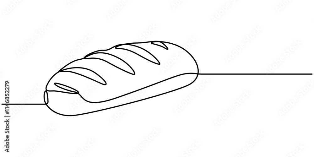 bread one line drawing, One continuous line drawing of long loaf bread ...