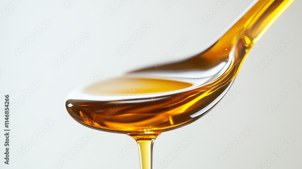 Golden syrup dripping from a spoon against a light background. Stock ...