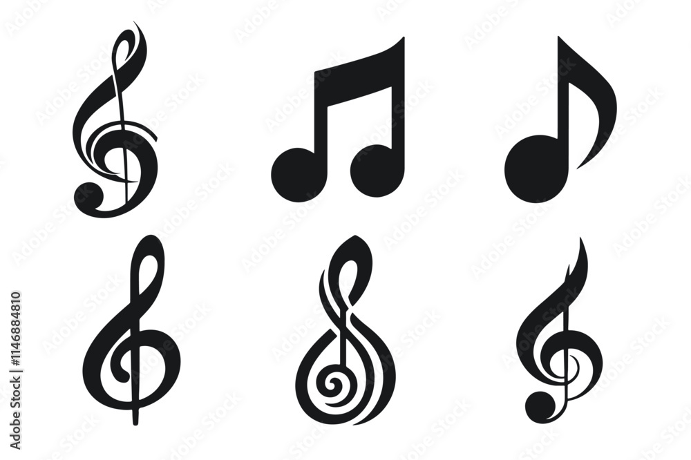 black and white music notes icons silhouette vector set Stock Vector ...
